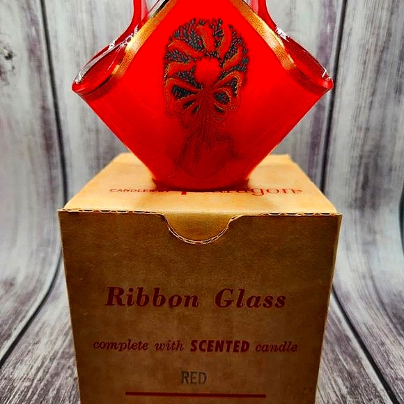 PARAGON | Holiday | Vintage Red Ribbon Glass Candle Holder Paragon ...